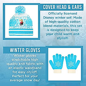 Disney Frozen Girls and Toddler Beanie Hat and Toddler Snow Gloves, Elsa and Anna Kids Toddler Winter Hat with Snow Gloves