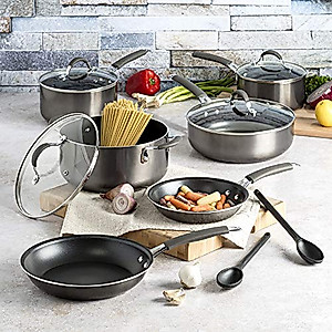 Cooking Light Allure Non-Stick Ceramic Cookware with Silicone Stay Cool Handle, 12 Piece Set, Charcoal