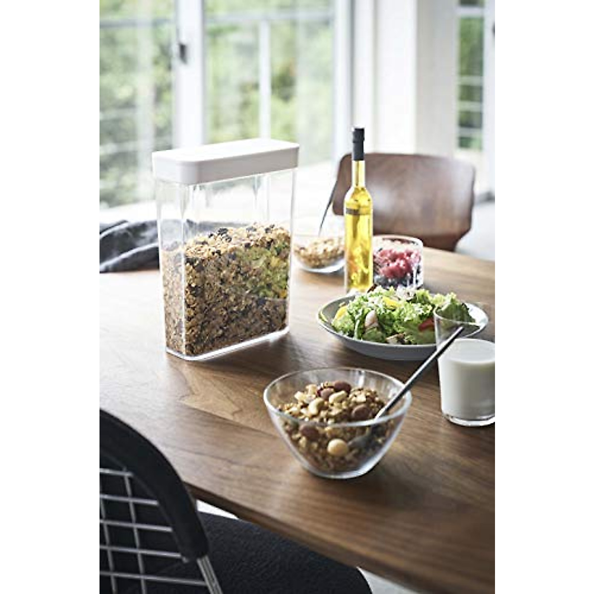 Yamazaki Home Airtight Dry Container with Sliding Lid | Kitchen & Pantry Organization | Cereal, Grains, Pasta, and Flour | Plastic | Food Storage, One Size, White