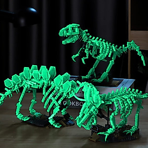 NEWABWN Dinosaur Luminous Building Toys for Kids 8-14,Triceratops Glow in The Dark, Use Sunlight/Lights to Store Energy,Shine at Nnight/Dark Places