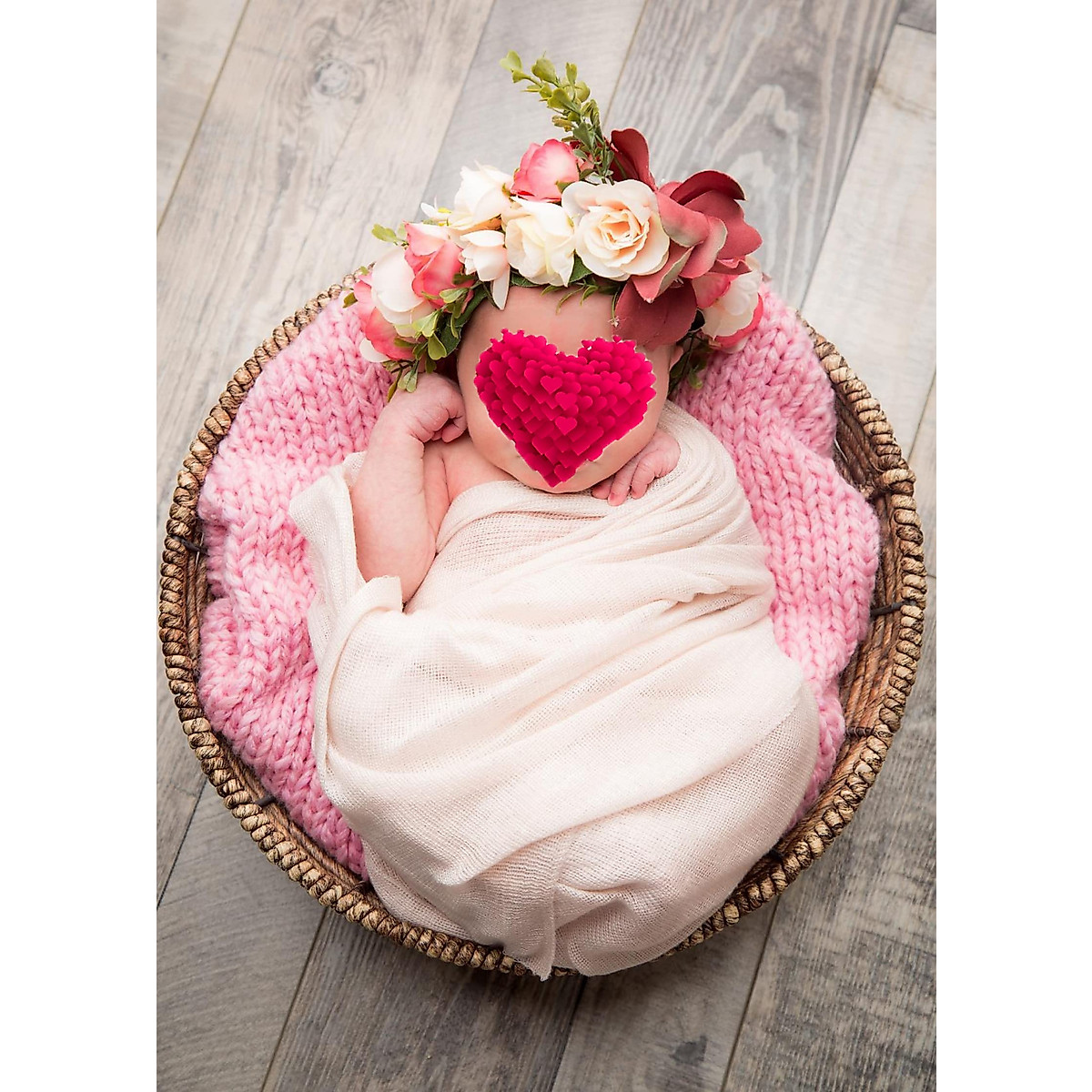 Vivivalue Women Flower Crown Bridal Flower Headband Hair Wreath Floral Headpiece Halo Boho with Ribbon Wedding Party Festival Photos Pink