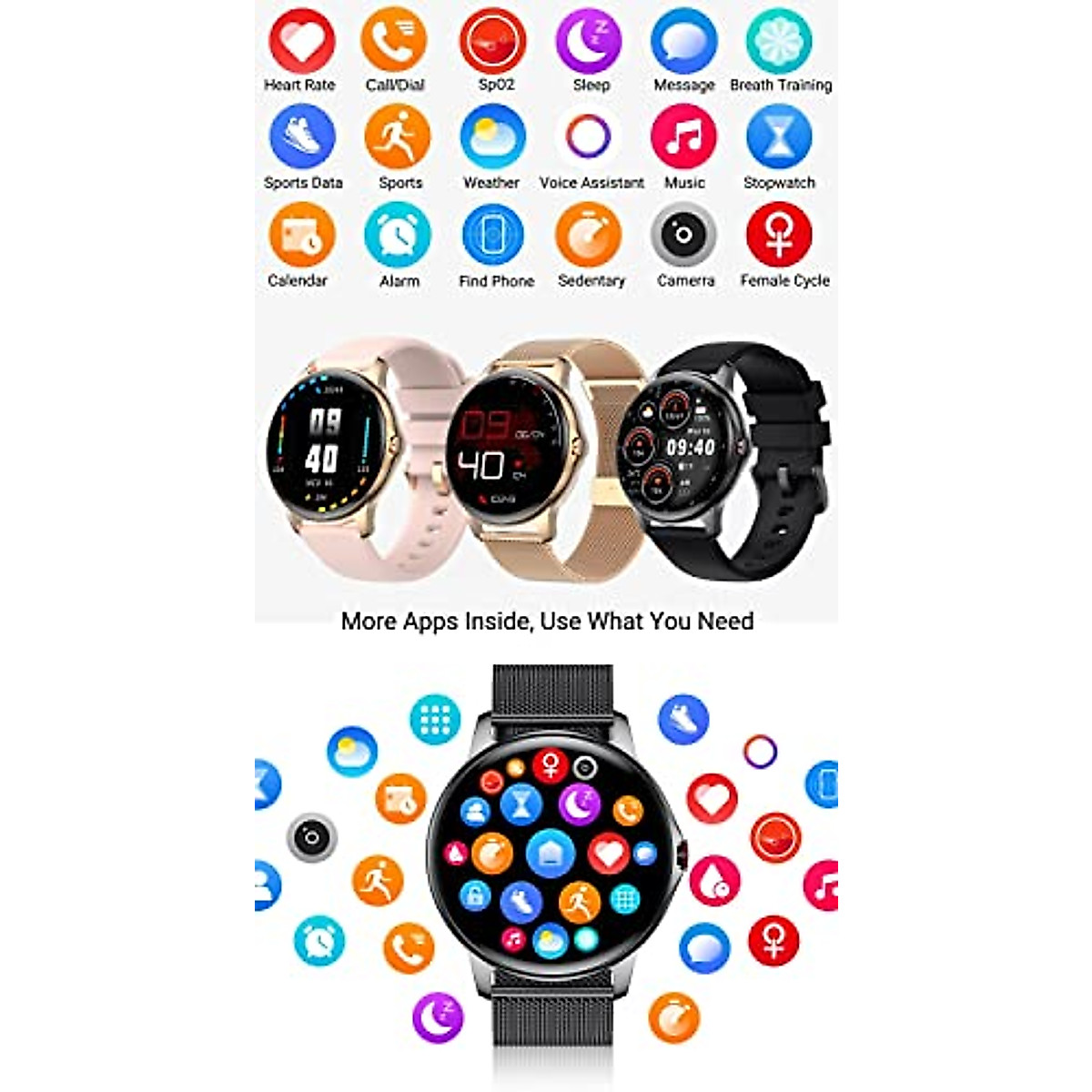 HOAIYO Smart Watches for Men (Call Receive/Dial), 1.3" Smartwatch with Call/Text/Heart Rate/SpO2/Sleep/Calories Counter, Waterproof Fitness Watch for Android iOS Phones