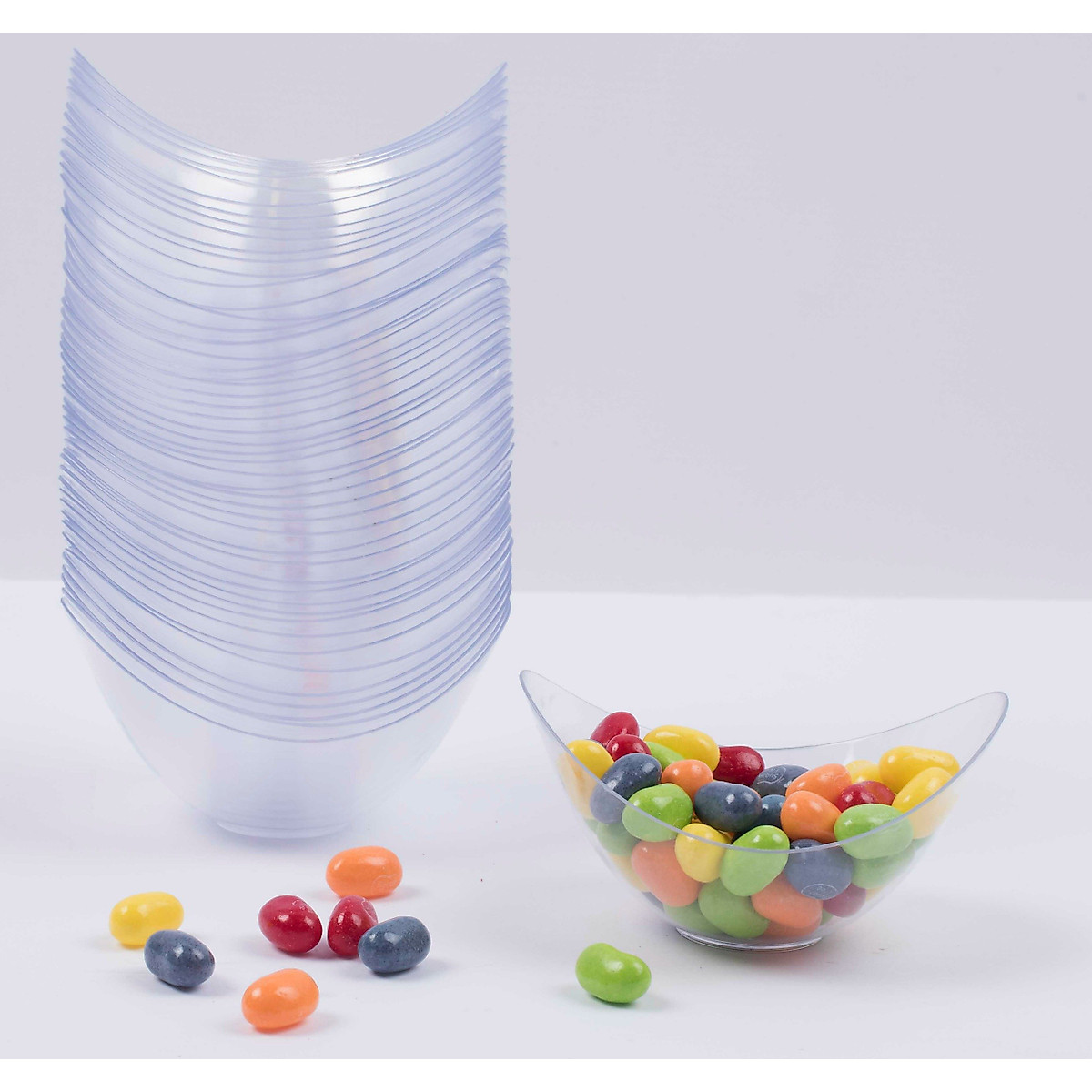 zappy 50 Mini Bowls 2 oz Clear Plastic Party Bowls Oval Small Bowl Elegant & Disposable Small Dessert Bowls Candy Dishes Trifle Bowls Appetizer Bowls Mousse Cups Dessert Cups Souffle Condiment Cups