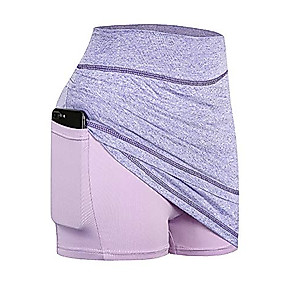 MOQIVGI Skorts for Women with Pockets Hight Waist Bodycon Ruched Golf Tennis Skirts with Inner Shorts Pockets Juniors Exercise Fitness Apparel Purple Large