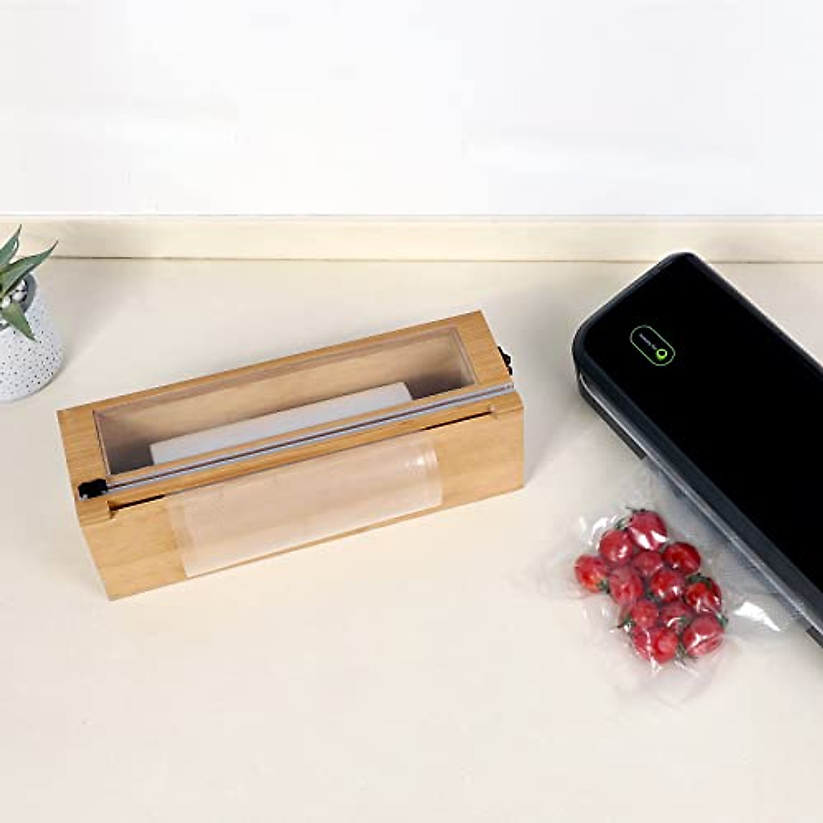 Reusable Vacuum Sealer Bags Dispenser, Rolls Keeper with Built-in Cutter, Come with 8'' x 50’ Rolls for Food Saver, Commercial Grade, BPA Free and Heavy Duty