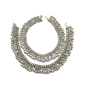 Womens Fashion Anklets Pair | Ankle Bracelet Barefoot Sandals Feet Jewelry | Festival Bohemian Vintage Retro Tribal Gypsy Hippy Bollywood Boho Chic Style | Jingle Bell Charm Handcrafted Indian Payal