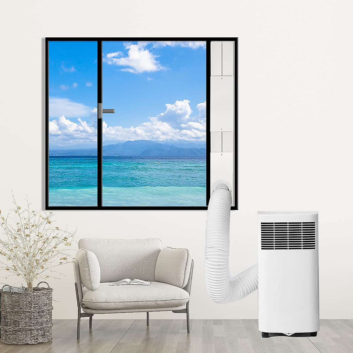 Portable Air Conditioner Sliding Window Kit with Universal Coupler Adapter, Upgraded Seamless Adjustable Sliding AC Vent Kit for Ducting Exhaust Hose of 5/5.9 Inches