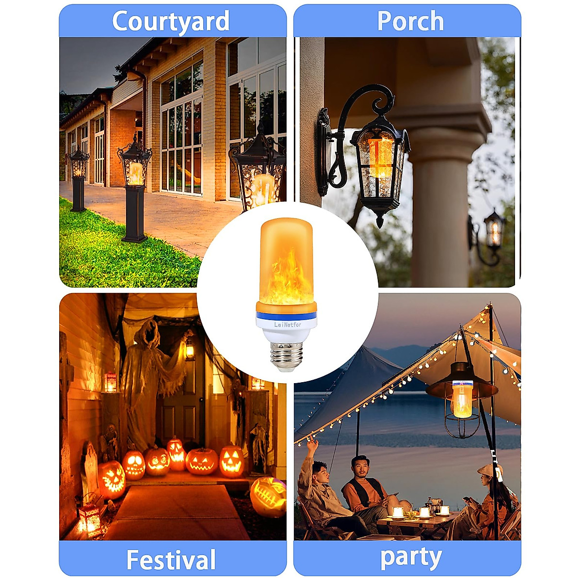 LeiNetfor Led Flame Effect Light Bulb, 4 Modes Flickering Light Bulbs Halloween Decorations,E27 Base Outdoor Led Fire Light Bulbs with Gravity Sensor for Christmas,4W Flame Light Bulbs (Yellow-4Pack)