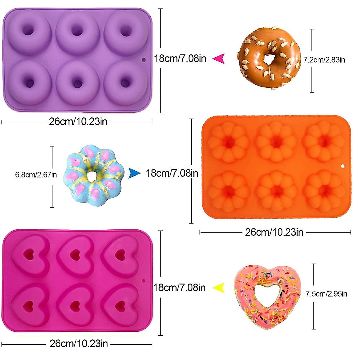 Anxbbo 3 Pack Silicone Donut Pan, Just Pop Out, Non-Stick Doughnuts Baking Pans for Donuts, Muffin, Cake Biscuit Bagels, Just Pop Out - Oven & Dishwasher Safe