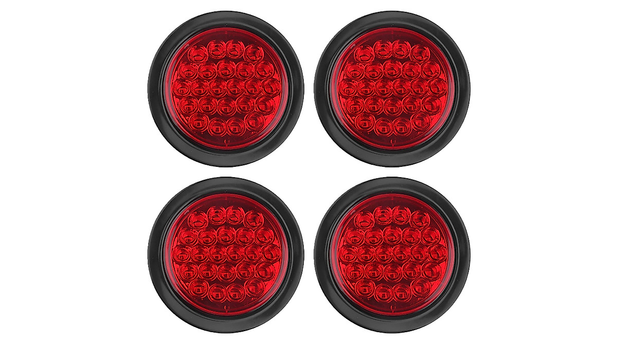 4Pcs 4 Inch Round LED Trailer Tail Lights Red 24 LED Waterproof, 4 Inch ...