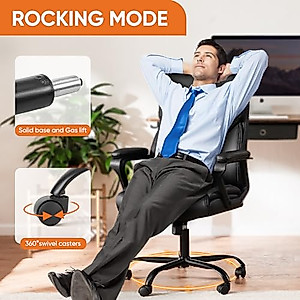 Sweetcrispy Home Office Chair, Leather Computer Gaming Chair with Armrests, Adjustable Swivel Rolling Desk Chair with Wheels, Lumbar Support, Black