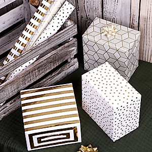 MAYPLUSS Wrapping Paper Roll - Mini Roll - 17 inch X 120 inch Per roll - White & Gold Foil Design (42.3 sq.ft.ttl)