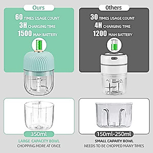 Electric Garlic Chopper, Portable Veggie Chopper, 350ML Garlic Grinder Masher Onion Chopper, Blender to Vegetable, Cordless Food Processor for Ginger, Chili, Fruit, Meat, Spices, Beans, etc(Green)