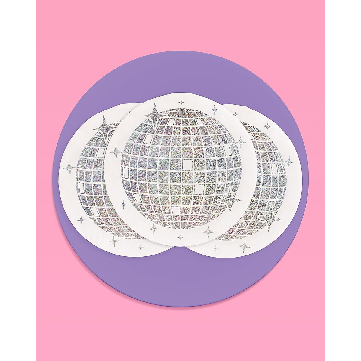 xo, Fetti Disco Ball Napkins - 3-ply, 25 pcs Shimmer Iridescent | Last Disco Bachelorette Decorations, Groovy Retro Birthday Party Supplies, NYE Tableware, 70s Baby Shower, Space Cowboy