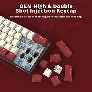 NACODEX K610T 2.4Ghz Wireless/Bluetooth/Wired 60% Mechanical Keyboard, 1000mAh Ultra Compact White Backlit Gaming Keyboard Wired Programmable for Win/Mac/PC Gamer