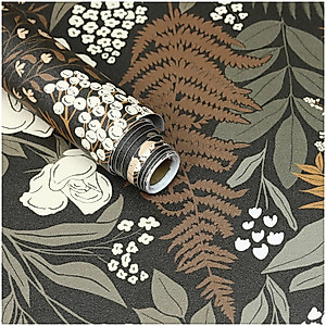 HAOKHOME Peel and Stick Wallpaper Floral Vintage Removable Rose Leaf Black/Brown/Beige Stick on Mural 17.7in x 6.6ft