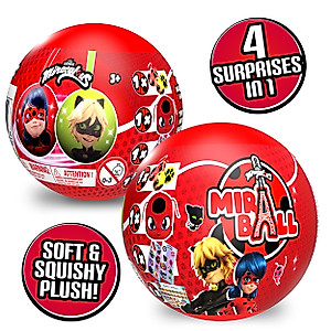 Miraculous Ladybug, 4-1 Surprise Miraball, 3 Pack, Toys for Kids with Collectible Character Metal Ball, Kwami Plush, Glittery Stickers and White Ribbon (Wyncor)