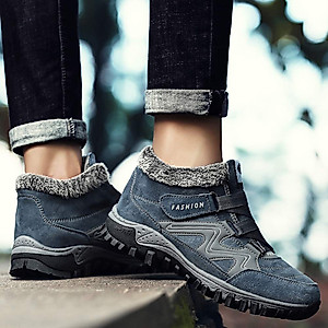 VARSKARC Man's Winter Thermal Velvet Velcro Buckle Trendy Joker Hiking Sneakers