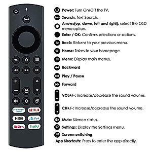 Remote Control-Replacement for All Toshiba Fire TVs and Insignia Fire-Smart TVs,with 6 Shortcut Keys