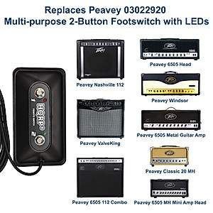 HQRP 2-Button Guitar Amp Footswitch compatible with Peavey 03022920 fits Nashville, ValveKing, Windsor, 6505 Head, 6505 112 Combo amps