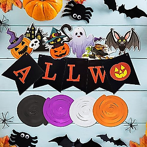 Lucleag 12Pcs Halloween Hanging Swirls Decorations & Halloween Banner, Pumpkin Bat Witch Ghost Hanging Decor Happy Halloween Banner for Ceiling Wall, Hanging Decoration for Halloween Party Supplies