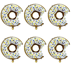 Donut Foil Balloon Doughnut Mylar Balloons Sweet Candy Balloon for Baby Shower Party Decoration White 6pcs