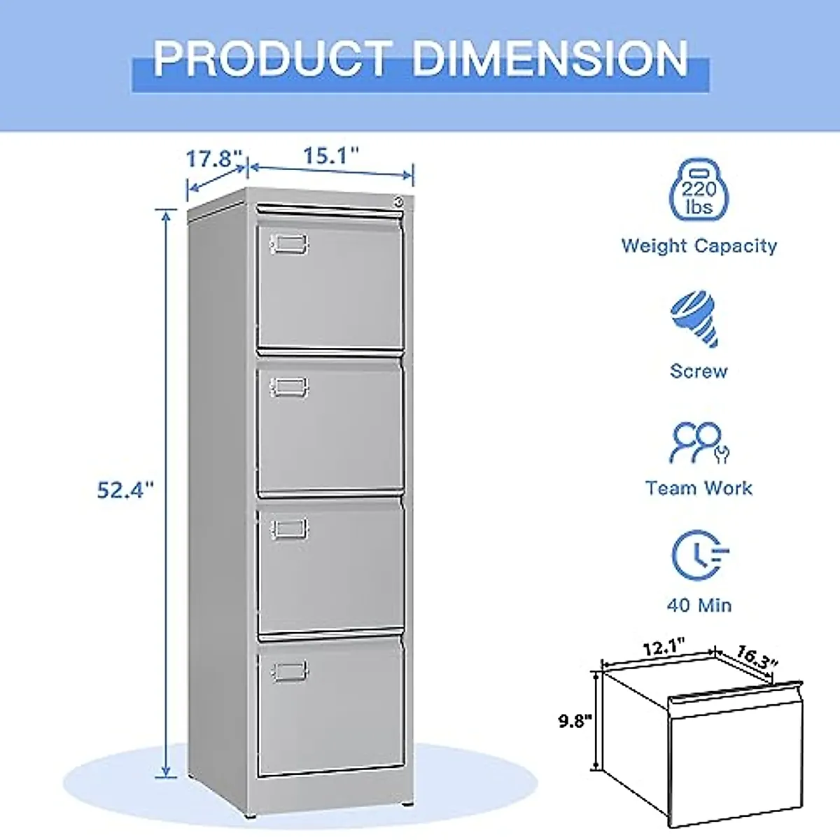 Yizosh 4 Drawer File Cabinet with Lock, Filing Cabinets for Home Office, Metal Locking Office File Storage Cabinets with Drawers, Vertical Small Filing Cabinet Organizer for Legal/A4