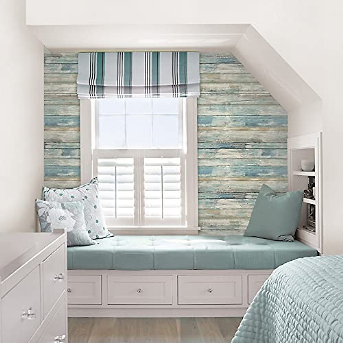 practicalWs Wood Wallpaper Rustic Self-Adhesive Removable Faux Wood Peel and Stick Wallpaper Distressed Wood Plank Grain Shiplap Wall Paper Vintage Wood Panel 11.8''x78.7'' Roll