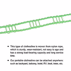 uxcell Portable Clothesline, 32.8ft Nylon Windproof Non-Slip Washing Line Rope for Courtyard Outdoor Travel Camping Laundry Drying, Green