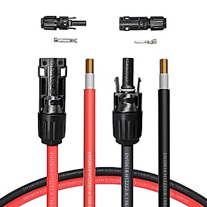 Witproton 10 FT 20 FT 10 AWG (6mm²) Solar Extension Cables 1500V Tinned Copper Solar Cable with Hard PPO Plastic 1.5KV 50A IP68 PV Male and Female Connectors at Each End (20FT (10AWG))