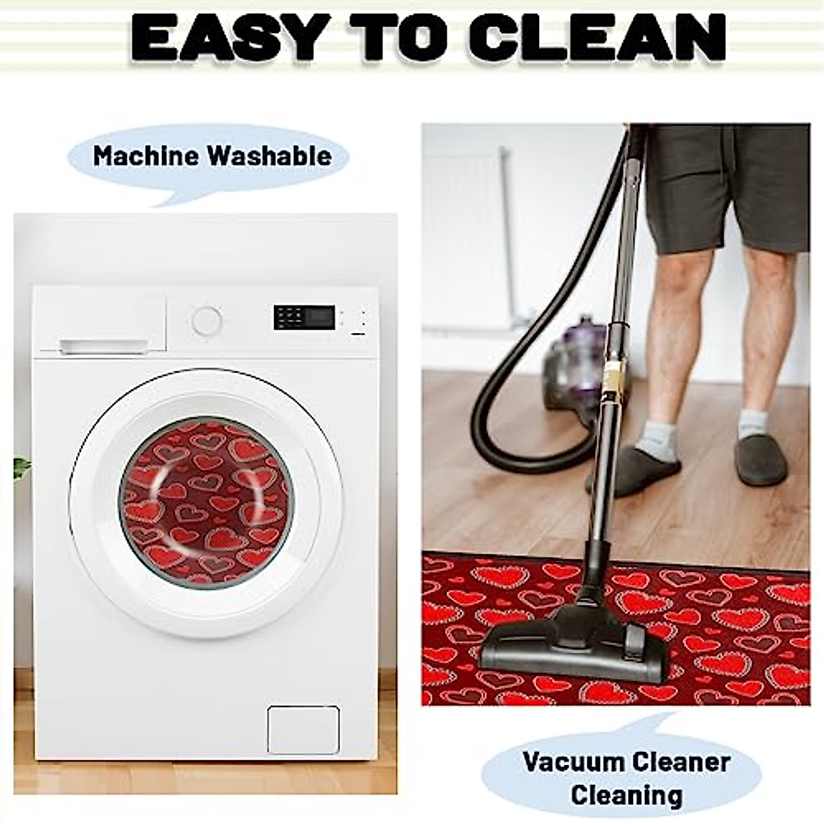 KOBLEN Red Love Heart1 Kitchen Rugs Non Slip Washable Absorbent Kitchen Mats 20x39 inch Cushioned Anti Fatigue Kitchen Floor Mats for in Front of Sink