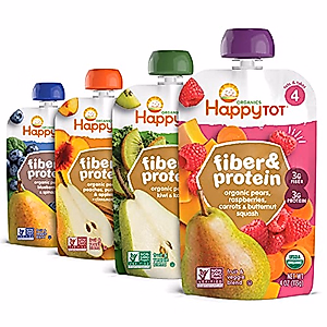 Happy Tot Organics Stage 4 Baby Food Pouches, Gluten Free, Vegan Snack, Fiber & Protein Fruit & Veggie Puree, Fruit & Veggie Variety Pack, 4 Ounce (Pack of 16)