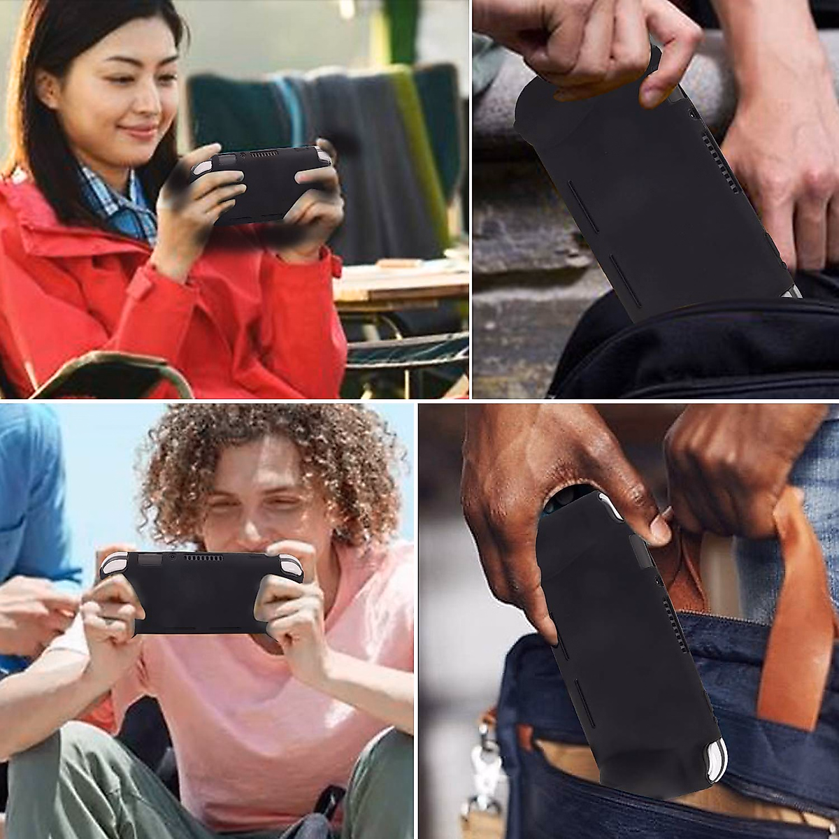 Silicone Protective Case for Nintendo Switch Lite, Soft Grip Case Cover with Comfort Ergonomic Handles for Nintendo Switch Lite 2019 [Self Stand][4 Thumb Stick Caps] (Black)