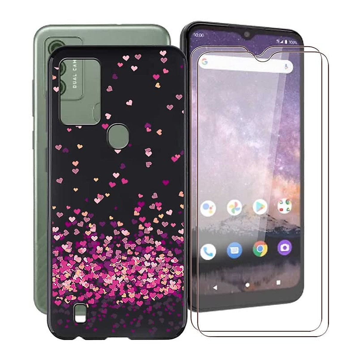 HGJTF Phone Case for Wiko Voix/U616AT (6.50") with [2 X Tempered Glass Screen Protector], Ultra-Thin Soft Silicone Bumper Shell Shockproof TPU Black Cover for Wiko Voix/U616AT - Hearts