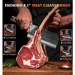 ENOKING Cleaver Knife Serbian Chef Knife Hand Forged Meat Cleaver German High Carbon Stainless Steel Chopping Butcher Knife Kitchen Knives with Full Tang Handle for Home and Restaurant, Ultra Sharp