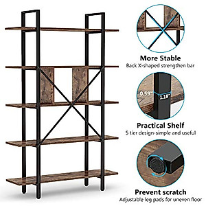 Tribesigns Bookshelf, 5-Tier Industrial Bookcase, Display Shelf Decorative Shelf Wood Storage Rack for Corner, Living Room, Office