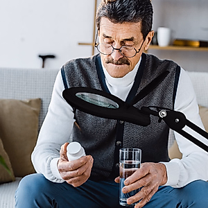 Bemelux Bifocals LED Magnifying Lamp with Clamp, 5 Diopter with 20 Diopter, 5 Inch Magnifier Glass Lens, 1200 Lumens Dimmable Magnifier Lamp for Desk Craft Hobby with 60PCS Bright LEDs