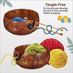 PATIKIL Wooden Yarn Bowls for Crocheting Bamboo Yarn Knitting Bowl Yarn Storage Bowls Yarn Holder Dispenser for Crocheting and Knitting, 6" x 3"