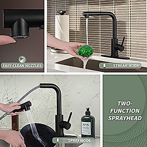 KZH Matte Black Kitchen Faucets with Pull Down Sprayer, Single Handle Kitchen Sink Faucet with Pull Out Sprayer with Deck Plate for Rv/Bar Sink/Laundry/Outdoor tap