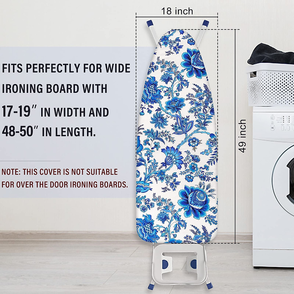 Memeaty Ironing Board Cover and Pad 18x49 Inch Ironing Board Cover with 6mm Thick Padding Scorch and Stain Resistant Cotton Ironing Covers with Elastic Edge and Hook and Loop Fasteners