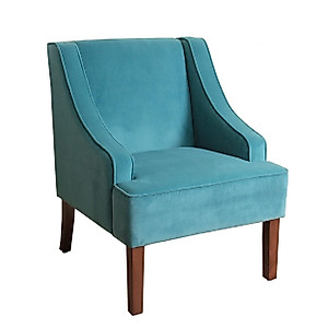 Benjara Wooden Accent Chair with Wingback, Blue and Brown