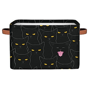 Storage Basket Bin, Black Cat Animal Pattern Large Collapsible Storage Cube Box with Handle Durable Waterproof Closet Shelf Organizer for Toy Nursery Bedroom Laundry Basket, 1 Pcs