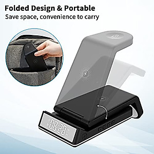 Wireless Charger with Clock/Alarm for Samsung Charging Station, 3 in 1 Android Phone Multiple Devices Charger for Galaxy S22 Ultra/S21/Z Flip/Fold 4/Buds/Galaxy Watch 5/Pro/4/3(Only for Samsung Watch)
