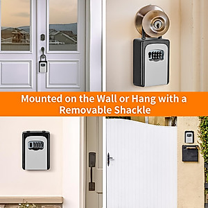 Portable Key Lock Box, Upgrade Clearly Visible Numbers, Lock Box Wall Mounted for House Key, 5 Key Capacity, Weatherproof Resettable Code (1 Pack, Gray)