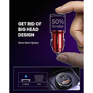 [Safety Certified] iPhone 15 Car Charger, LISEN Fast Charging 48W Cigarette Lighter USB Charger iPhone USB C Car Charger with 2-in-1 USB C and Lightning Cable for iPhone 15, Red