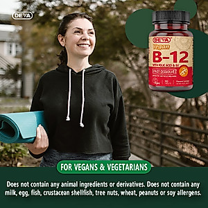 DEVA Vegan Vitamin B12 Fast Dissolve Supplement - Once-Per-Day Complex with 1000 Mcg Methylcobalamin B12, Folic Acid, B6 - Lemon Flavor - 90 Dissolvable Tablets, 2-Pack