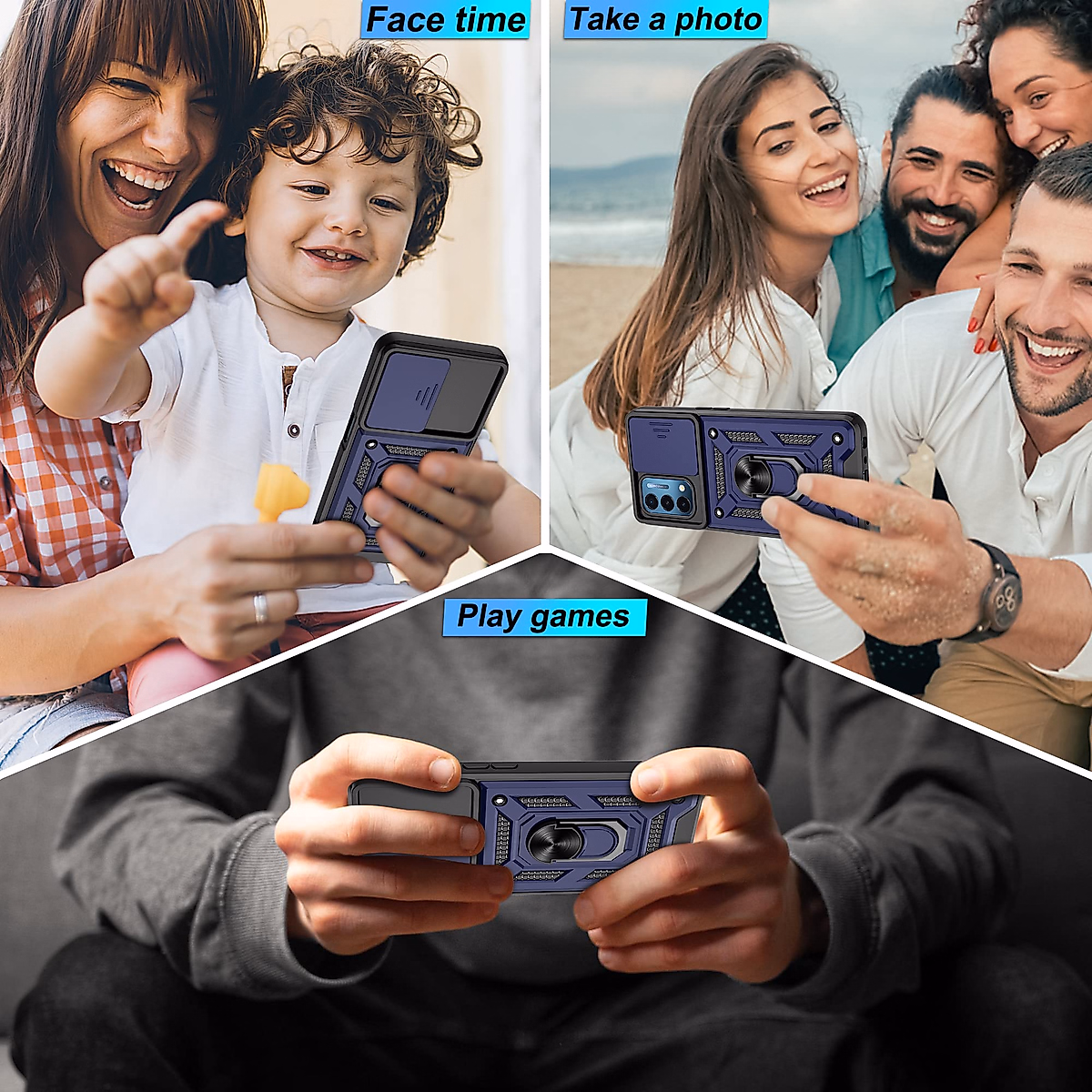 for OnePlus Nord N200 5G Case with HD Screen Protector with Slide Camera Cover, Atump 360° Rotation Ring Kickstand [Military Grade] Shockproof Protective Case for OnePlus Nord N200 5G,Blue