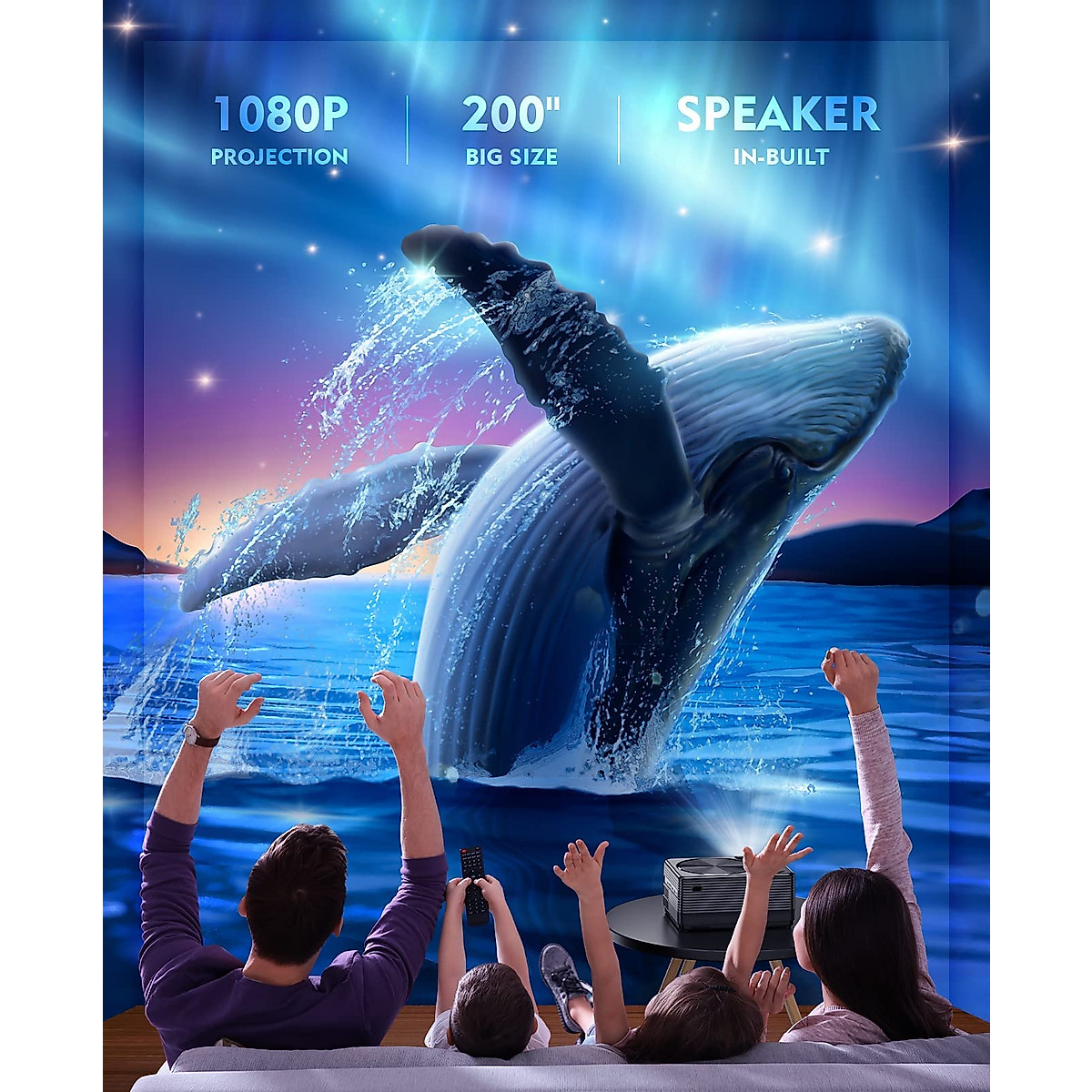 Mini Projector for iPhone, 1080P Bluetooth DVD Projector with Built in DVD Player with 120 inches Screen, Led Portable Video Projector for Outdoor Family Movie Night Compatible Phone/HD/USB