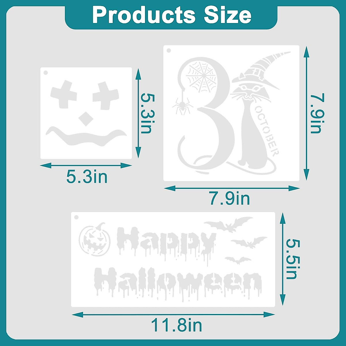 18 Pieces Halloween Stencils, Reusable Happy Halloween Ghost Bat Witch Pumpkin Stencils for Painting on Wood DIY Crafts Halloween Decorations (Style 1)