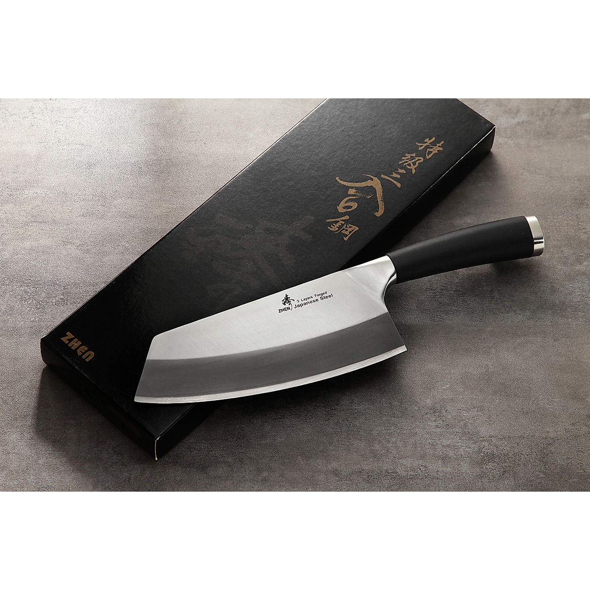 ZHEN Japanese VG-10 3-Layer Forged High Carbon Stainless Steel Light Vegetable Chopping Chef Knife/Cleaver, 7-inch, TPR Handle